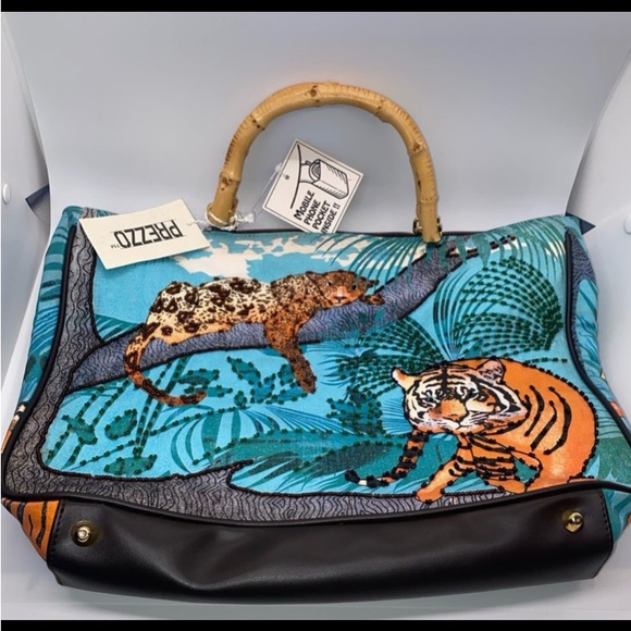 Prezzo | Bags | Vtg Prezzo Beaded Tiger Handbag With Bamboo Handles ...